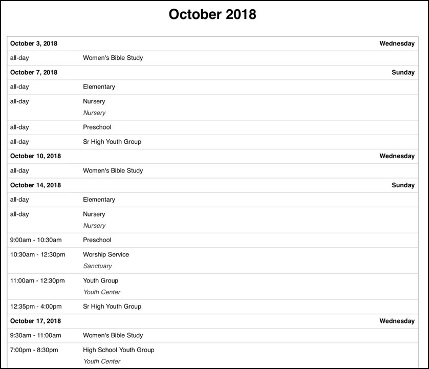 Printing Your Events Calendar – Breeze Church Management