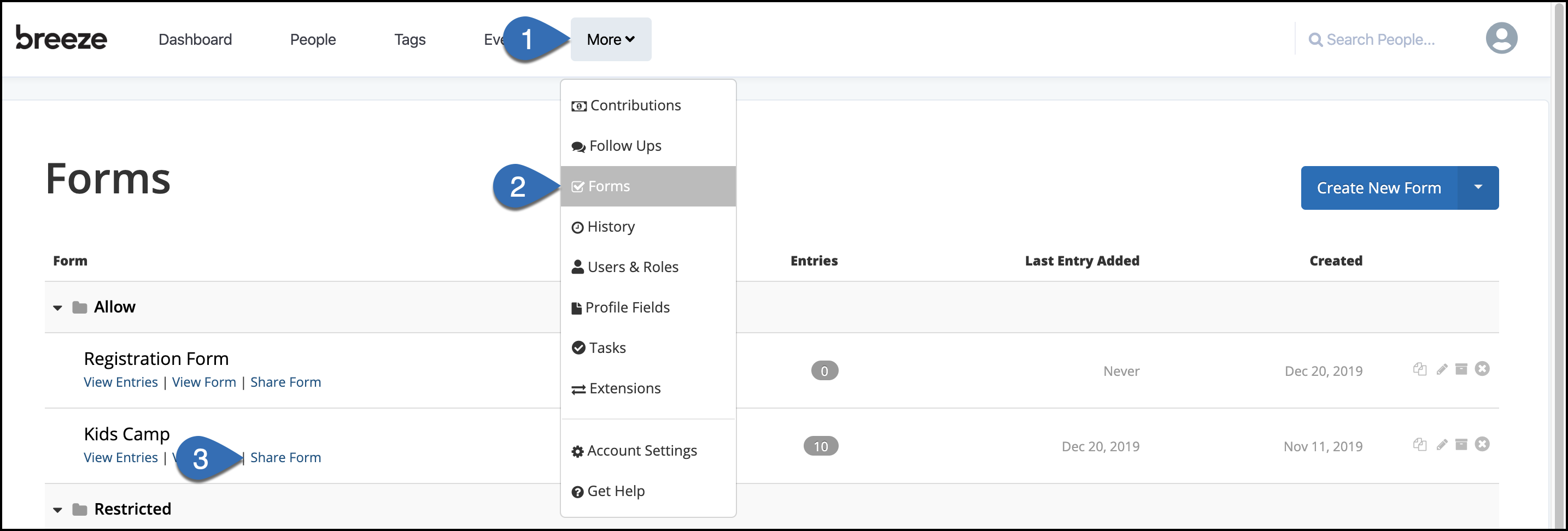 Sharing A Form Breeze Church Management