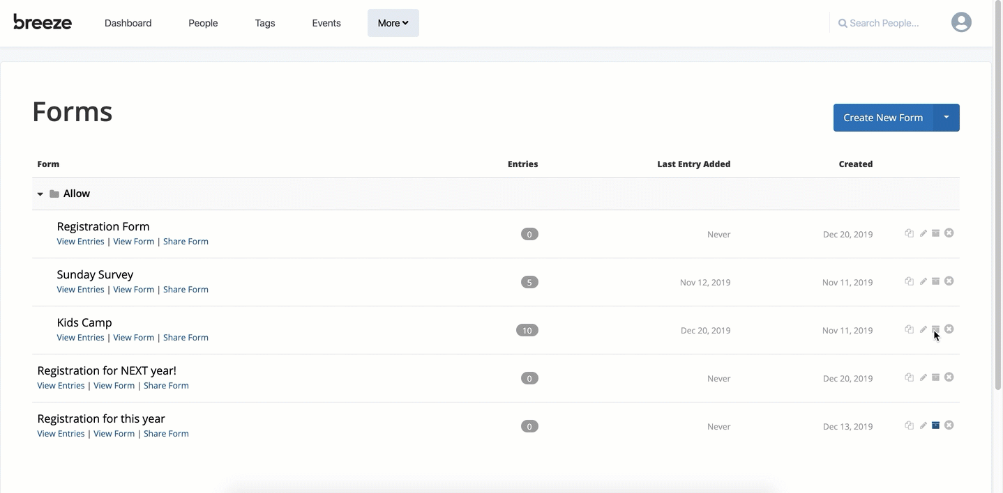 Archiving Forms – Breeze Church Management