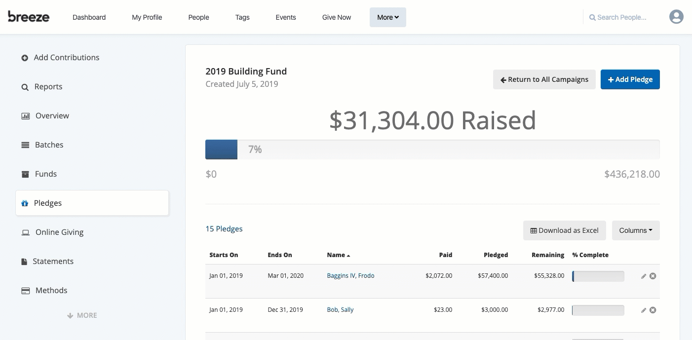 Managing Pledges – Breeze Church Management